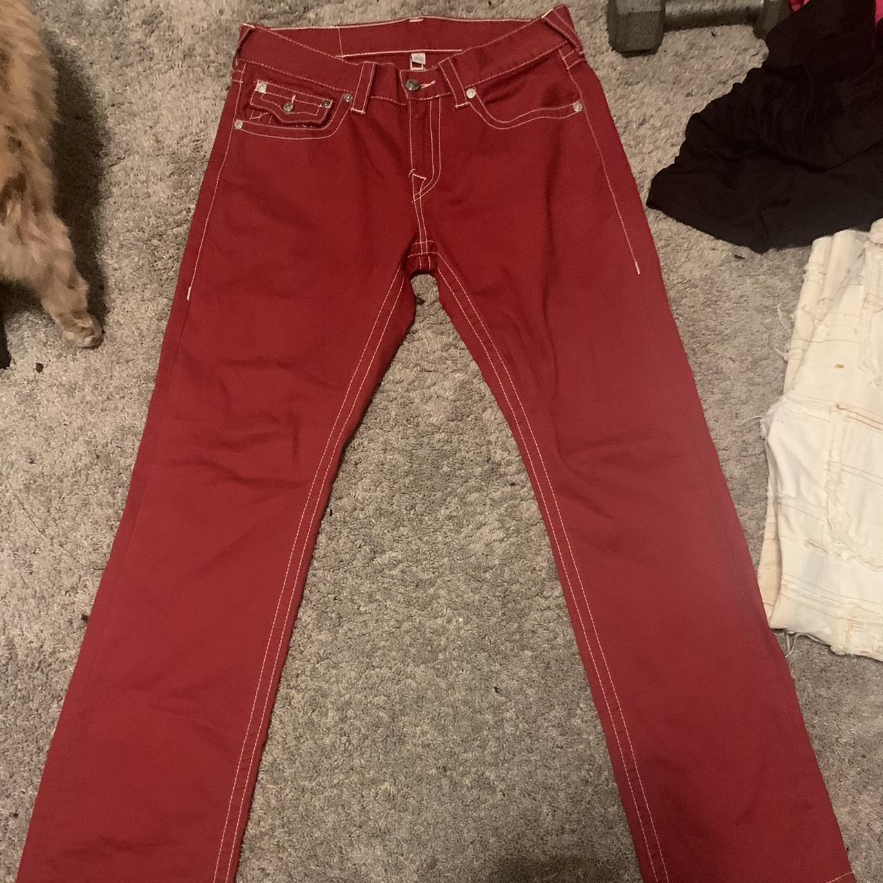 true religion jeans red rainbow bridge 3 trueys... - Depop