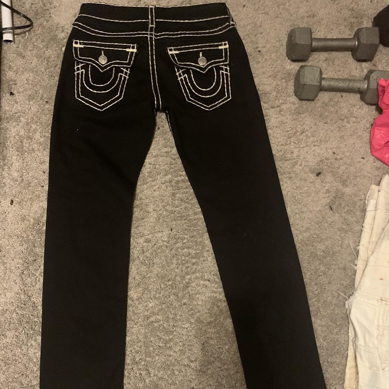 true religion jeans Black Contrast stitching... - Depop