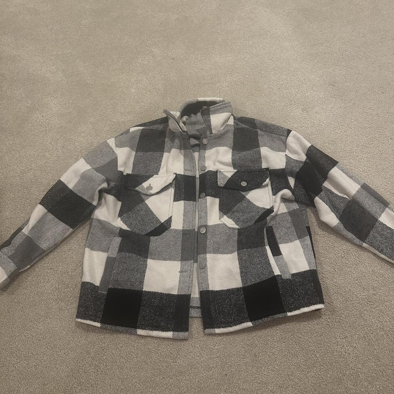 Black and white flannel jacket, barely worn, perfect... - Depop
