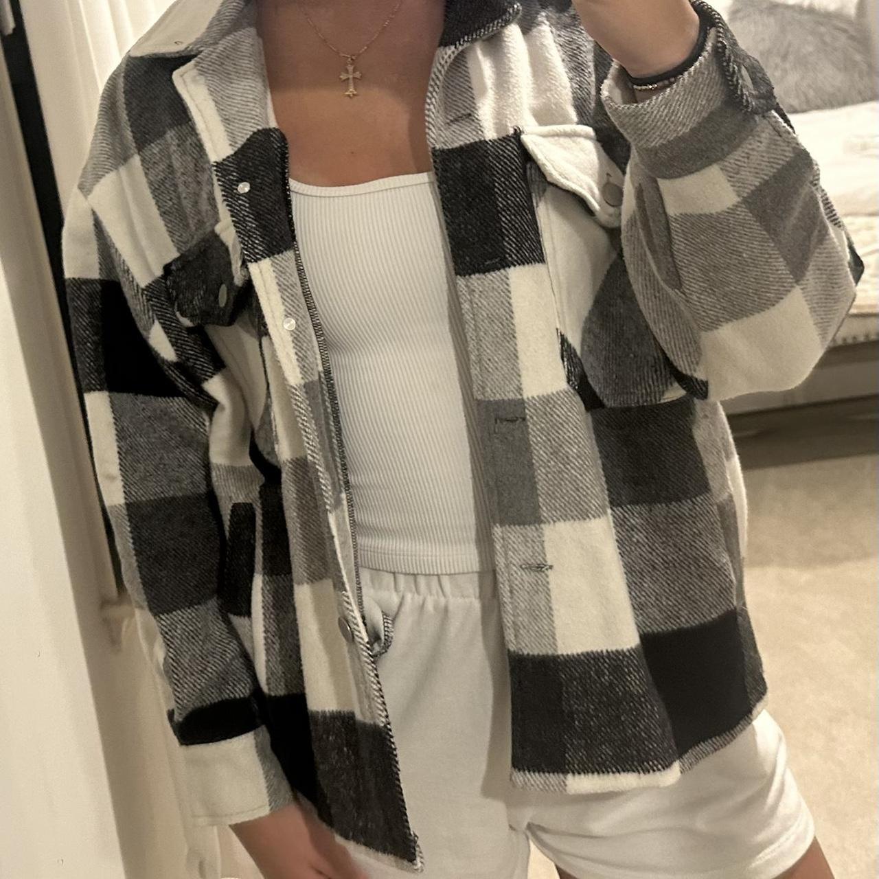 Black and white flannel jacket, barely worn, perfect... - Depop