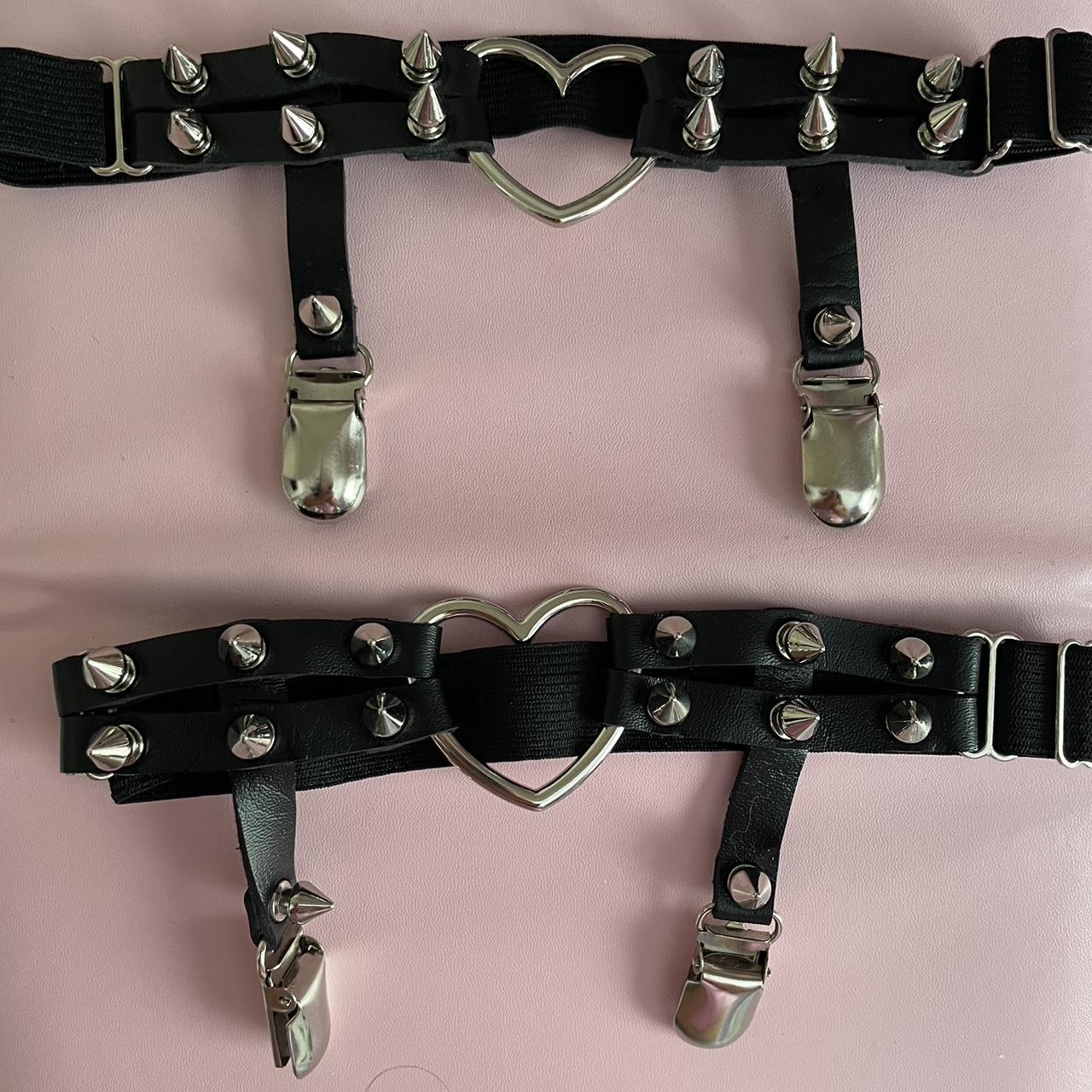 Heart spiked garter belt set Worn once, in great... - Depop
