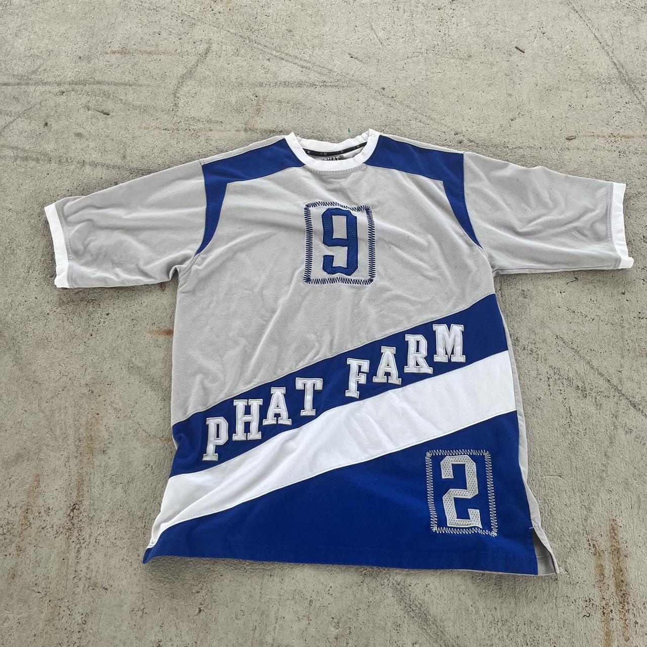 Vintage y2k 1992 Phat Farm grey and blue jersey... - Depop