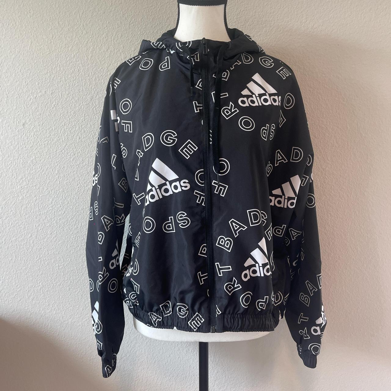 Adidas black and white windbreaker jacket with... - Depop