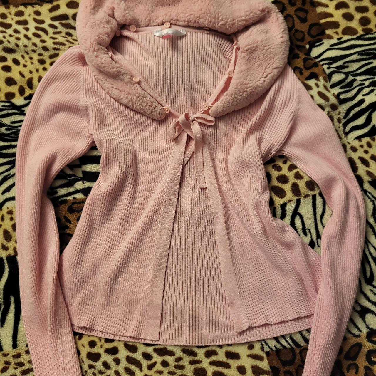 Light pink y2k coquette cardigan sweater with fur... | Depop