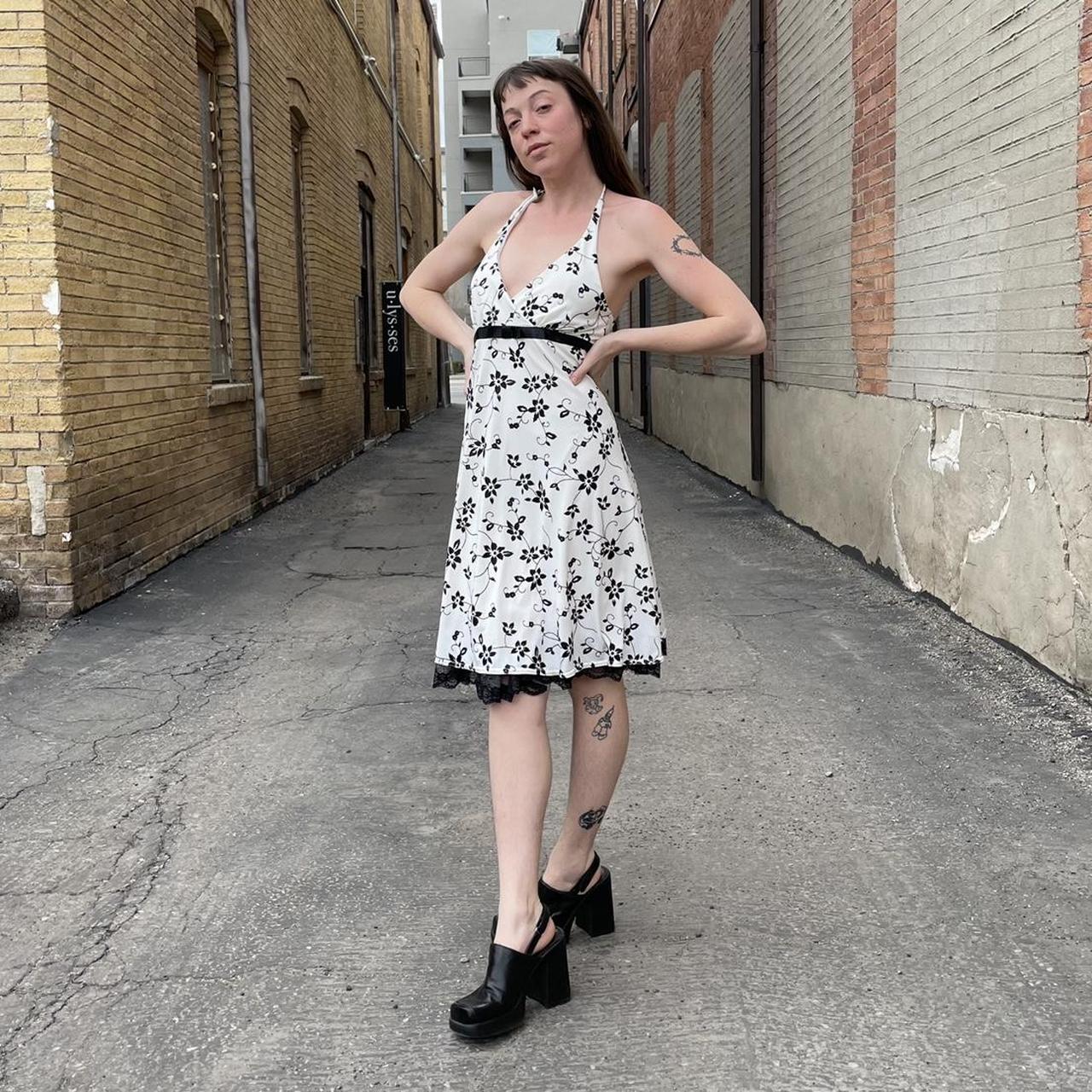 Ruby Rox Women's White and Black Dress | Depop