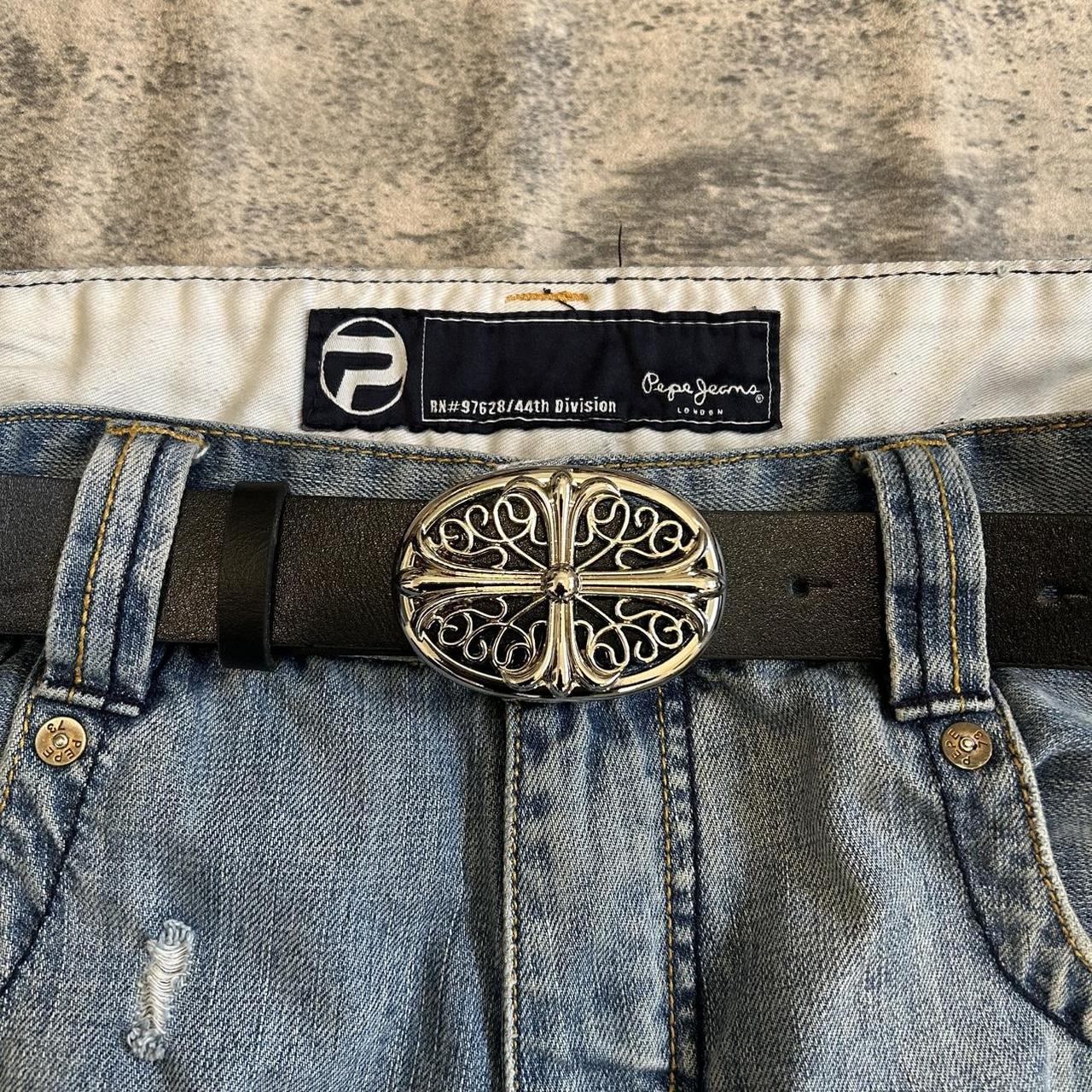 Y2K 2000s cross gothic metallic buckle black leather... - Depop