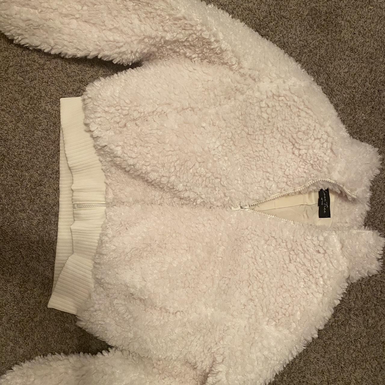 Cream fuzzy zip-up jacket #winterjacket | Depop