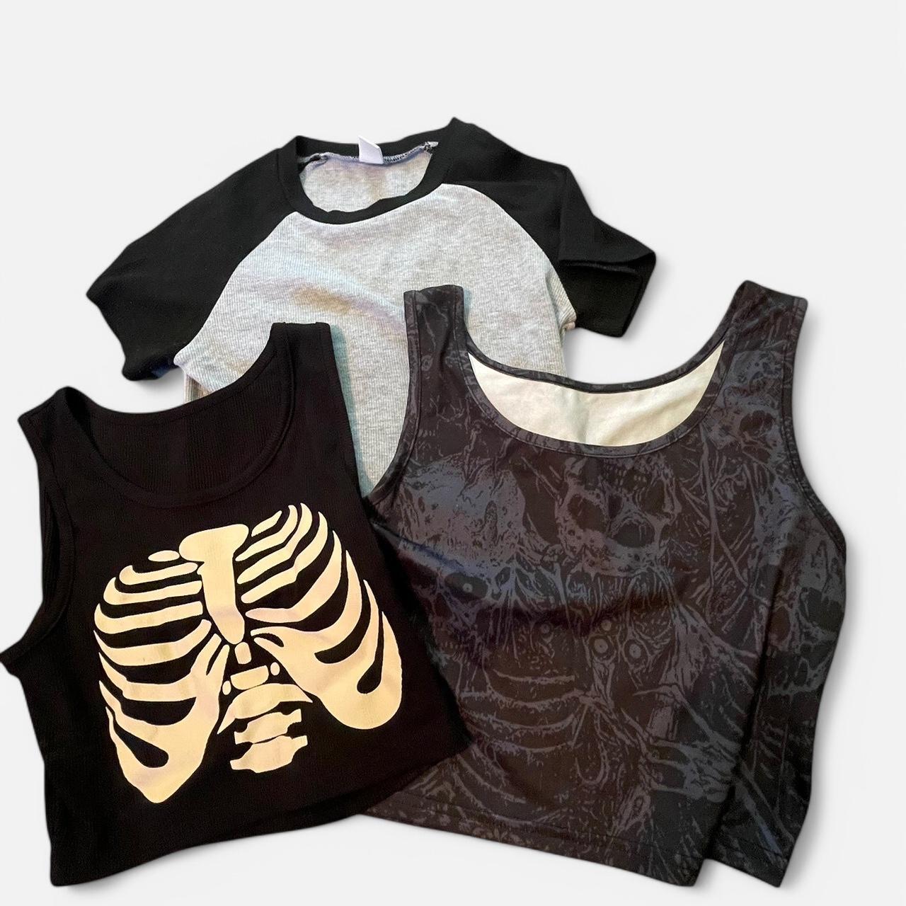 Skeleton crop top and tank bundle, black grey top,... | Depop
