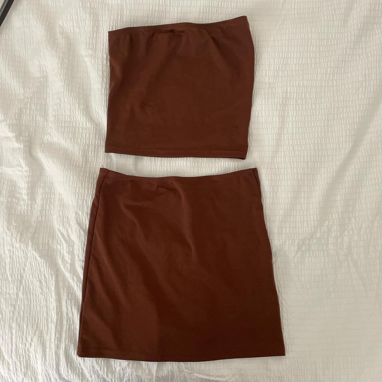 Brown two-piece set - skirt and bandeau top #twopiece - Depop