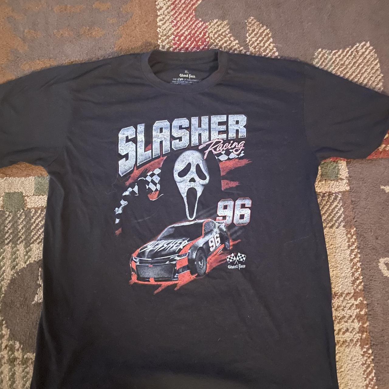 vingtage ghostface Slasher racing shirt black and... - Depop