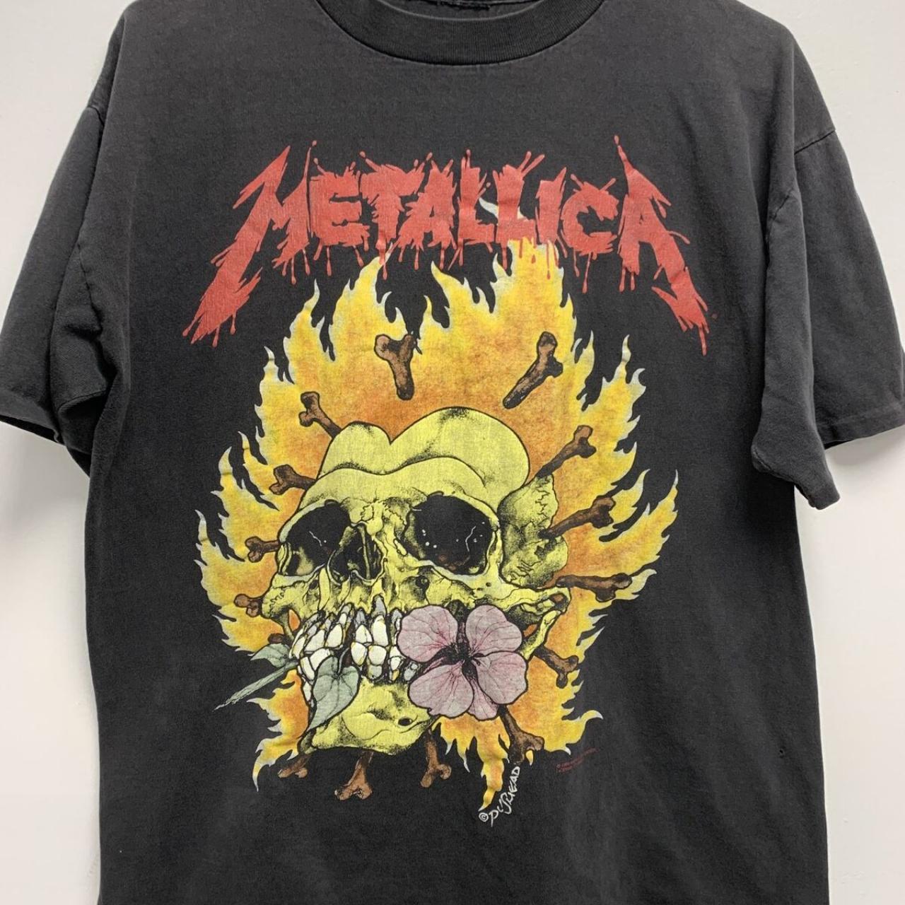 Vintage Metallica Pushead Flaming Skull Flower Heart... | Depop
