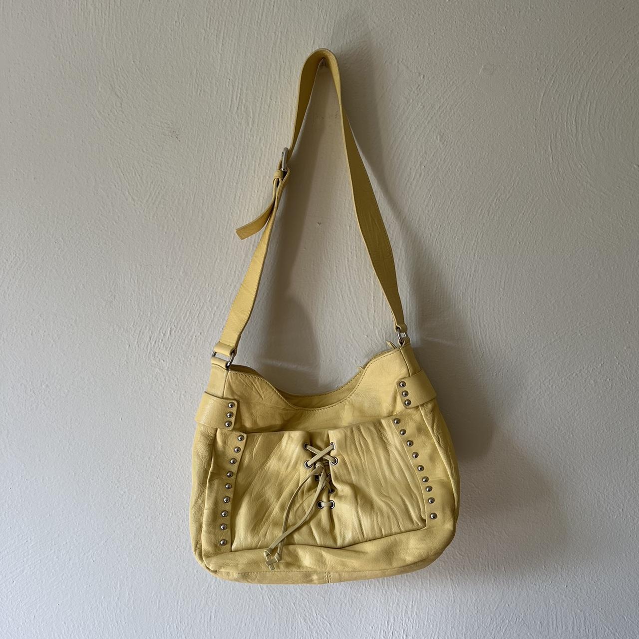 Butter yellow genuine leather bag with studded... - Depop