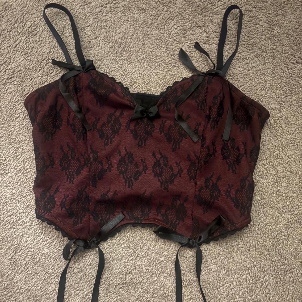 Cute lacy vamp burgundy top. Worn once. Size... | Depop