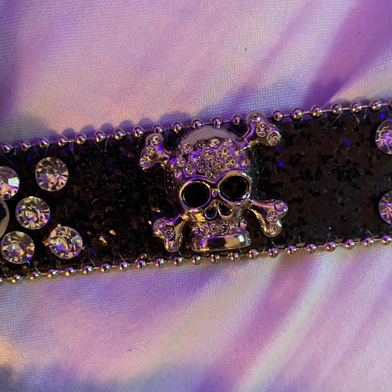 emo style mcbling rhinestone skull belt... - Depop