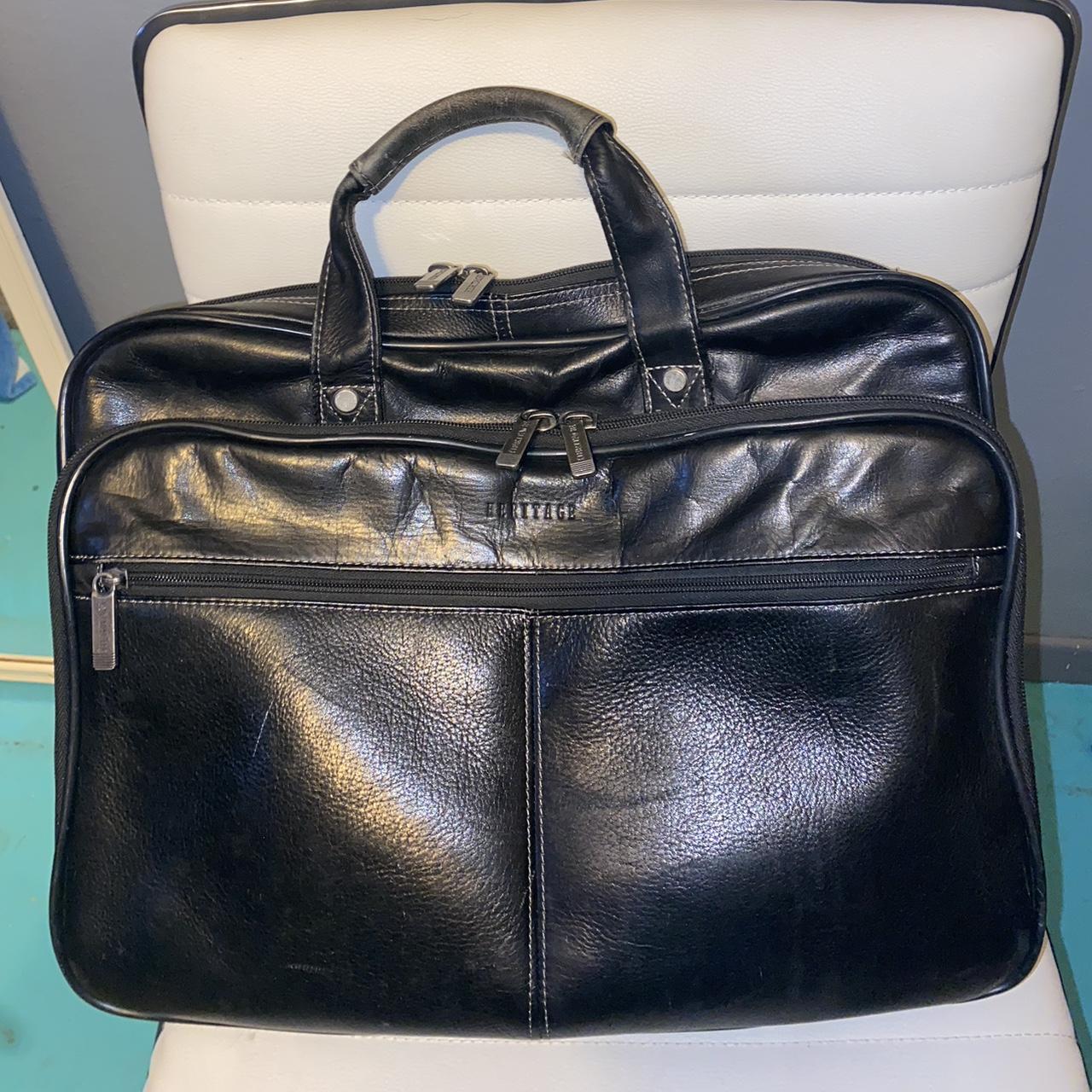 *HERITAGE Leathergoods Black Leather Portfolio Bag... - Depop