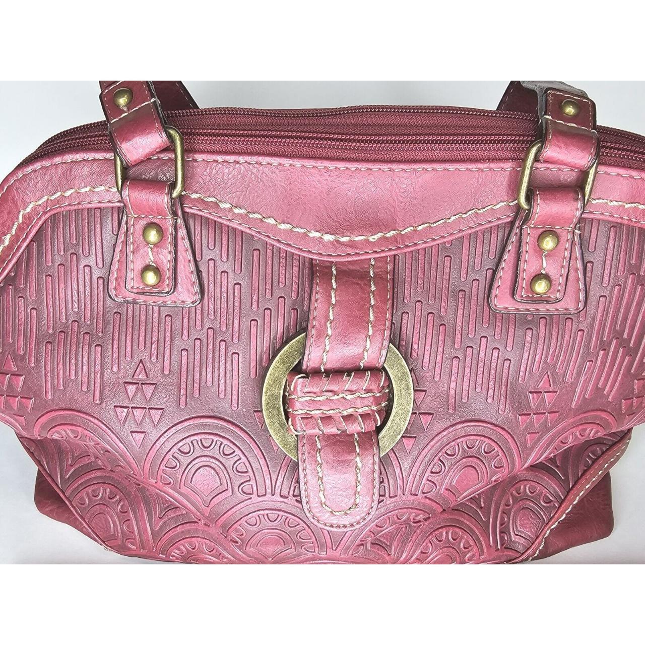 Beautiful Tooled B.O.C. Burgandy Purse Bag Scallops... - Depop