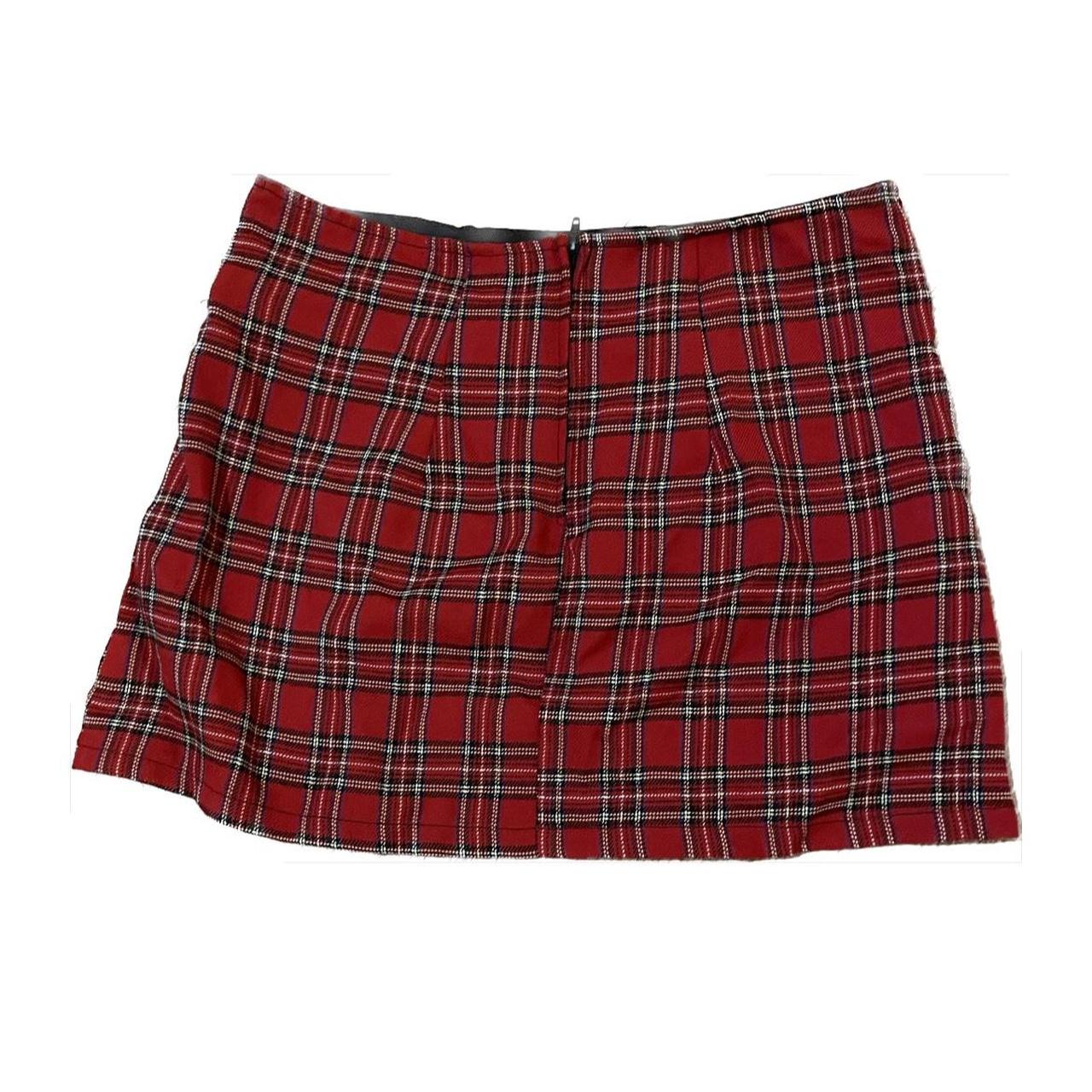 red plaid lip service miniskirt - super cute... - Depop