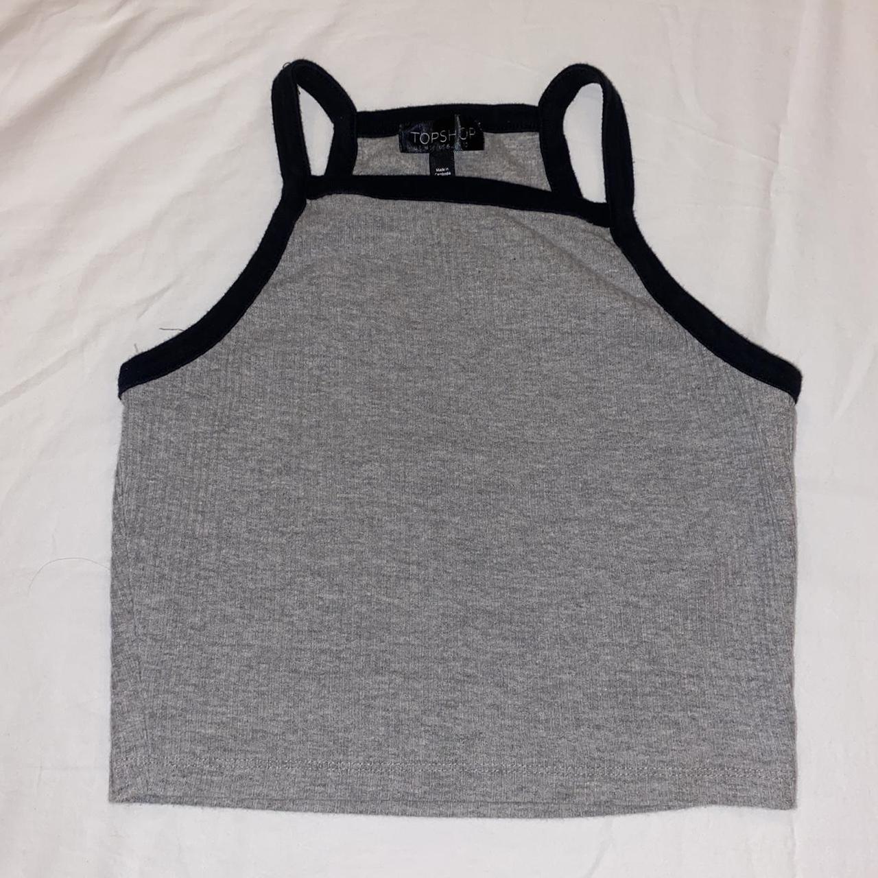 Grey Ribbed Crop Top with Black Lining / Straps ... - Depop