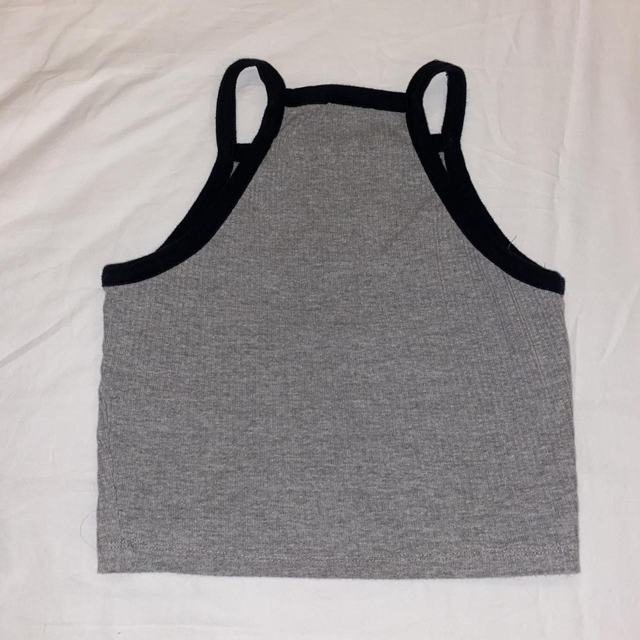 Grey Ribbed Crop Top with Black Lining / Straps ... - Depop