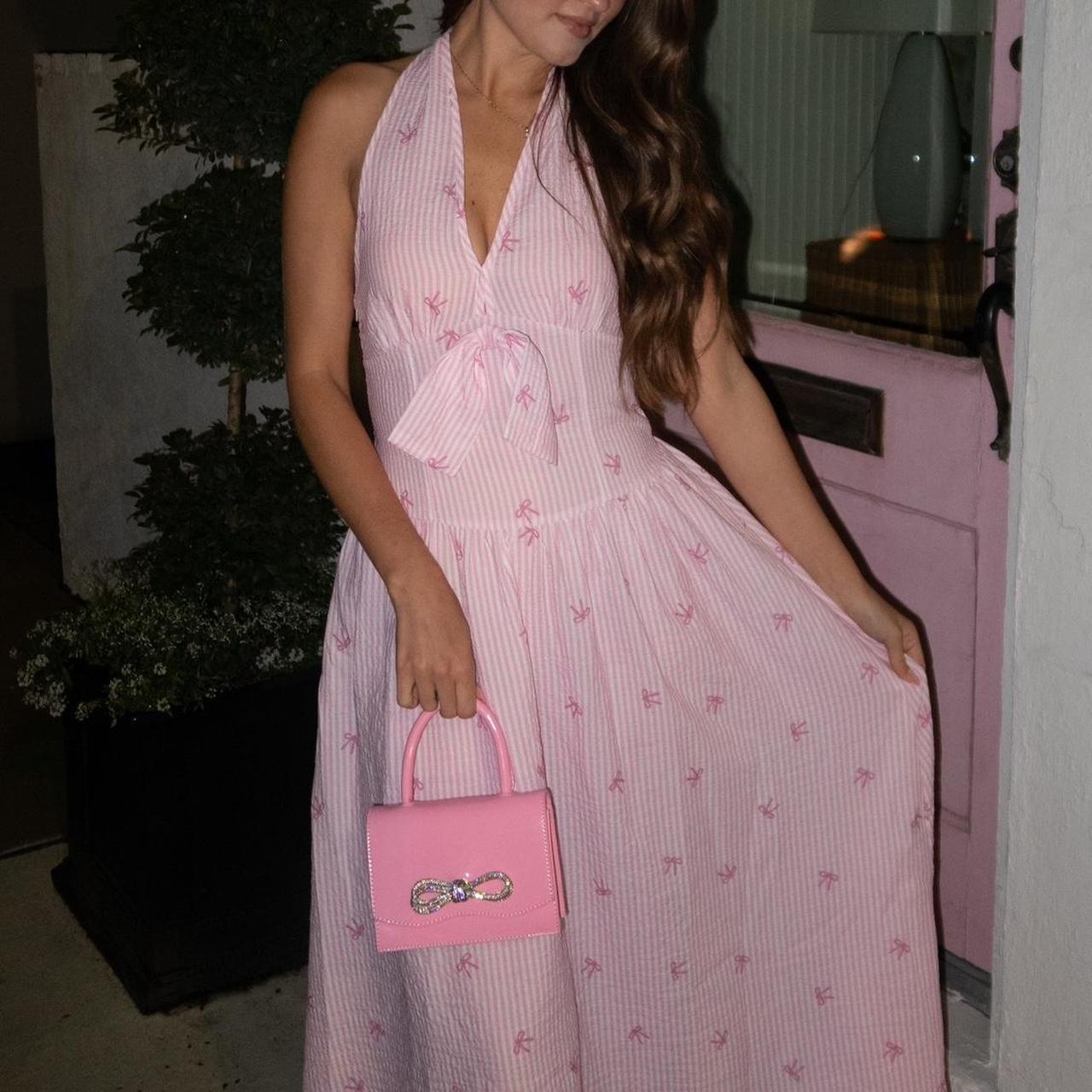 Flowy pink bow dress! Very cute for spring/summer! | Depop