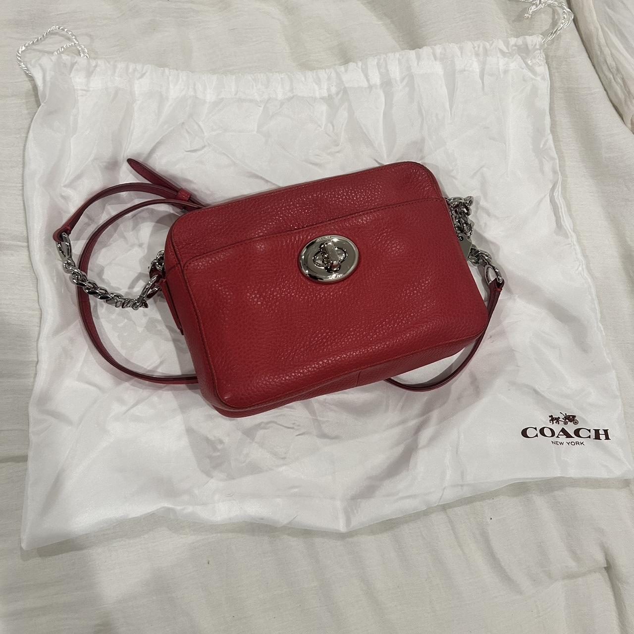 Coach authentic pebbled leather Cherry Red crossbody... - Depop