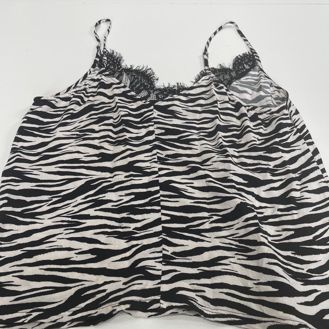 H&M black and white zebra print cami with black lace... - Depop