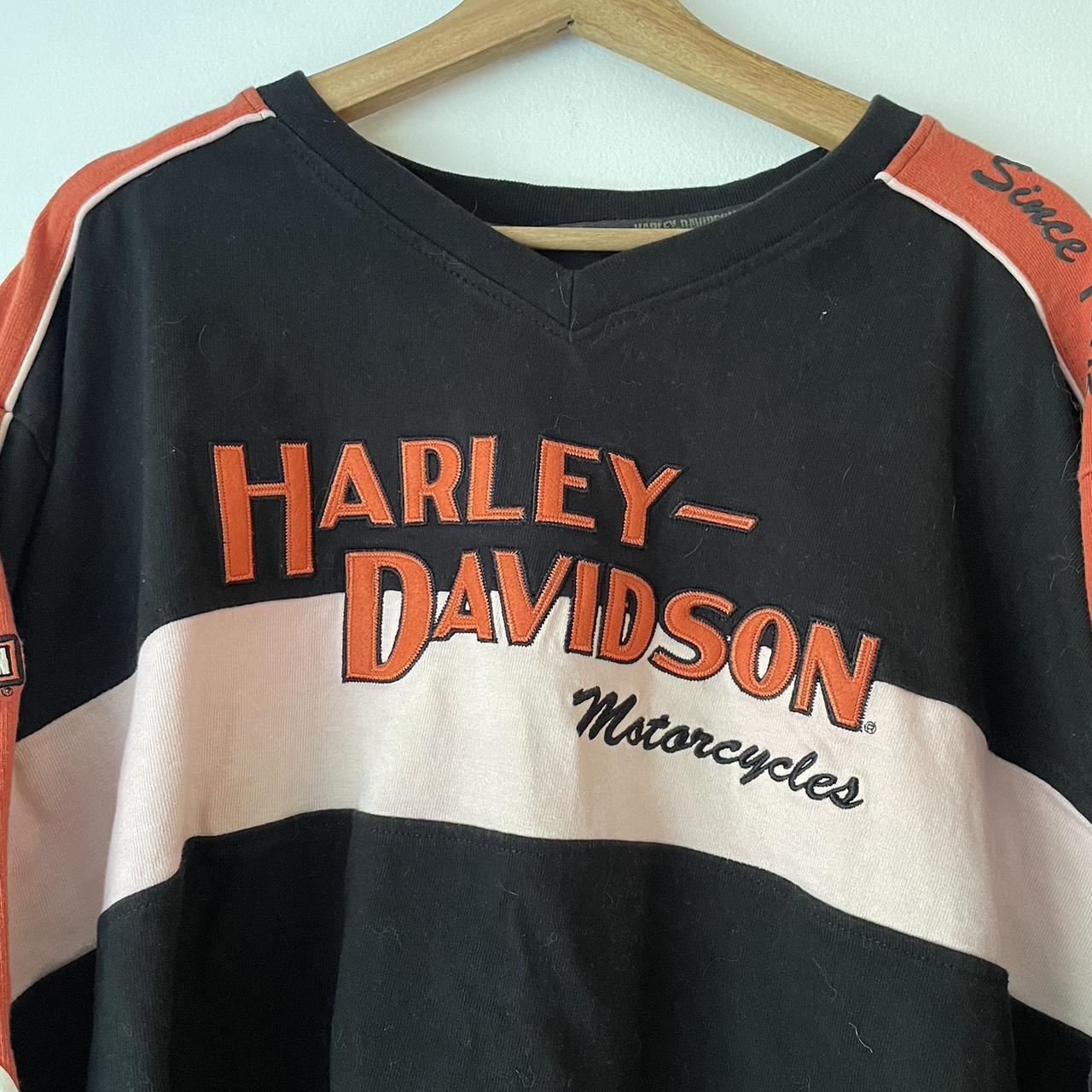 Harley Davidson black and orange long sleeve shirt... - Depop