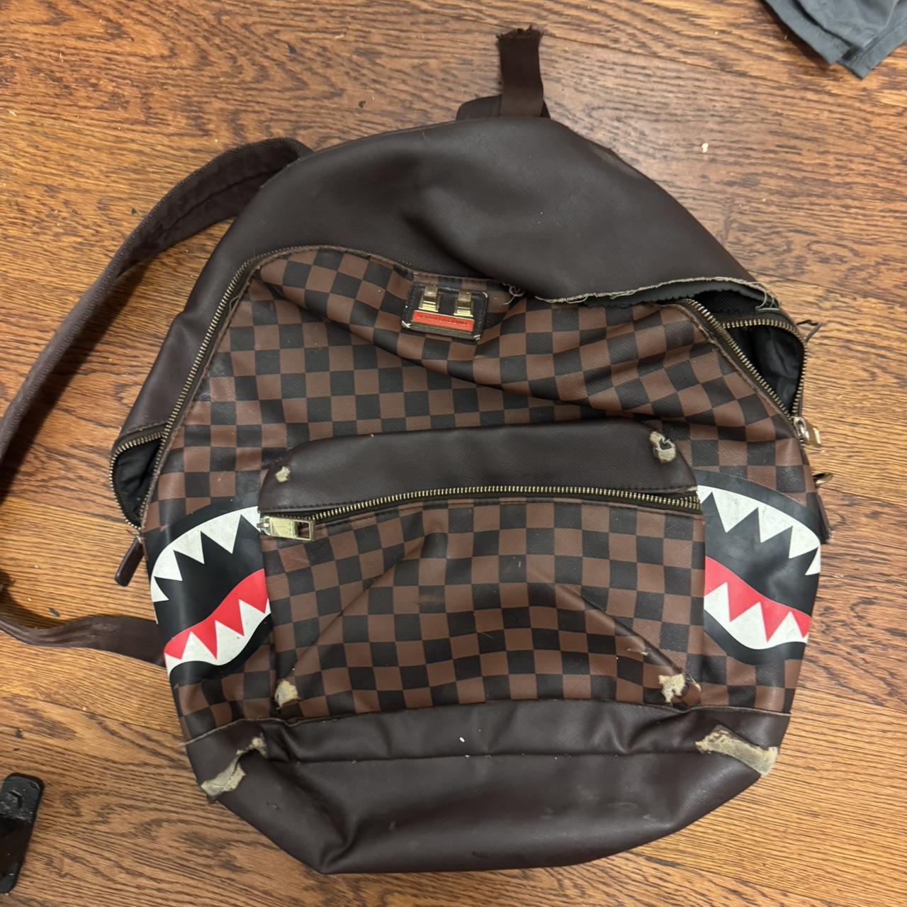 Brown and red shark mouth backpack needs to be fixed | Depop