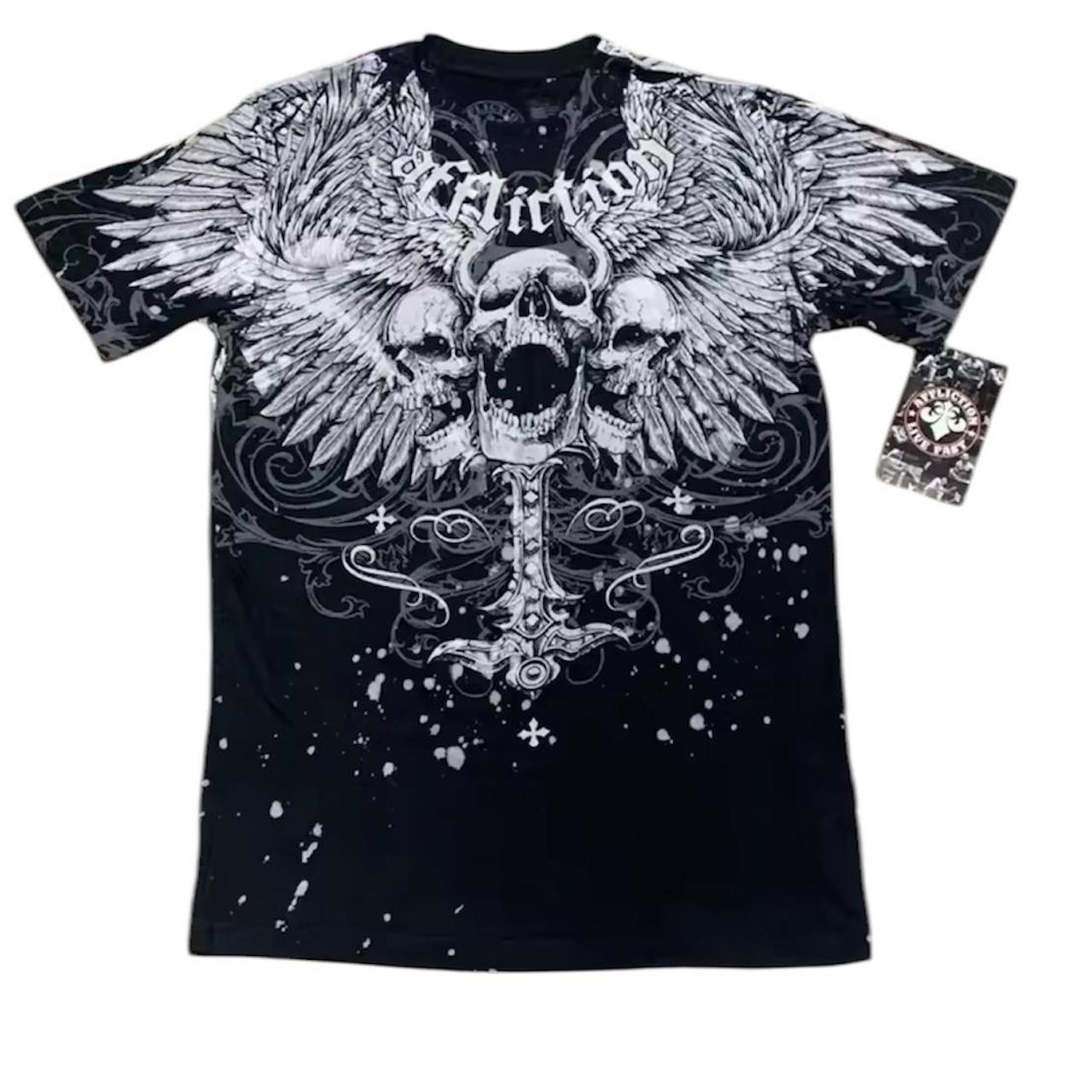 Black Affliction shirt with skulls and crosses ( dm... | Depop