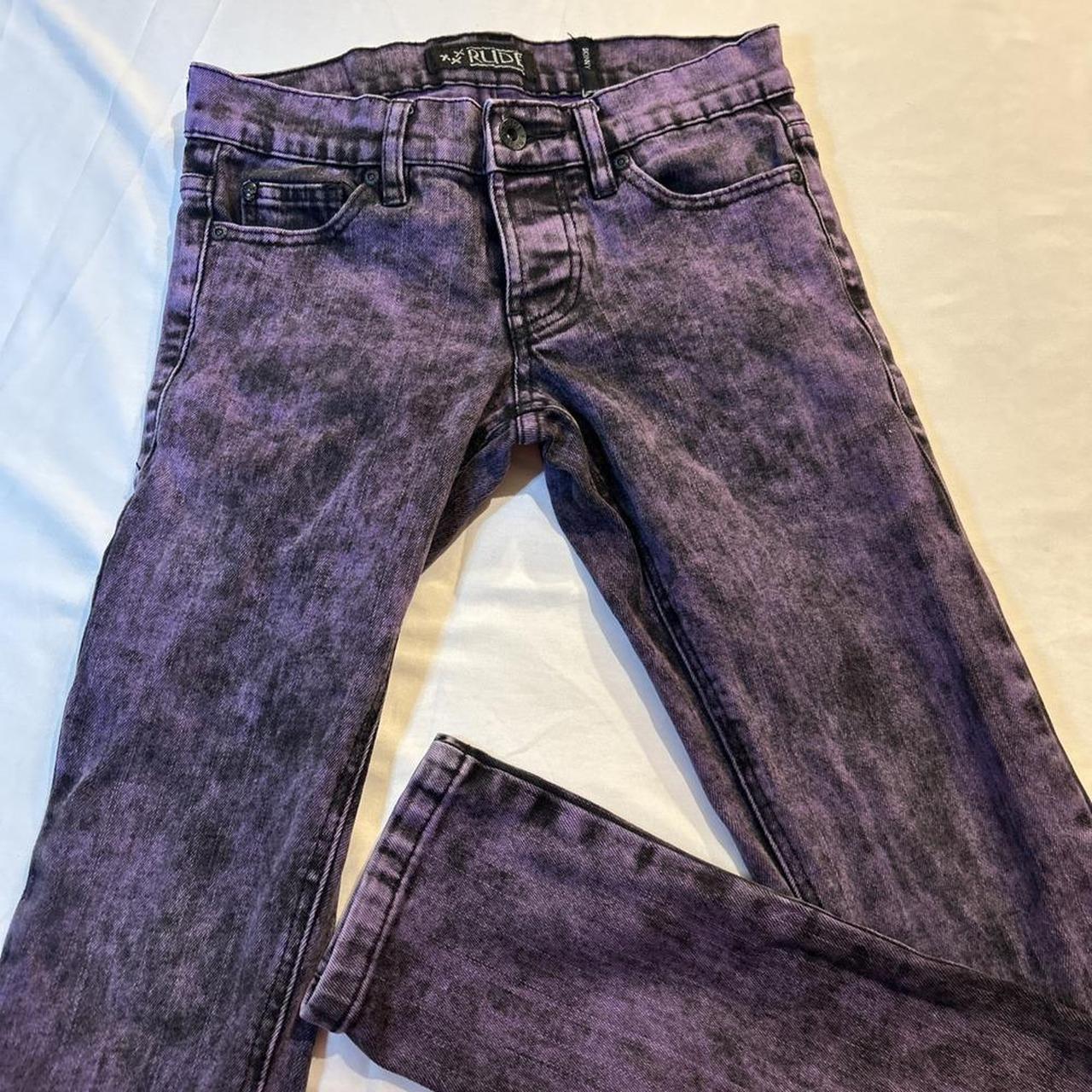 RUDE Men's Purple Acid Wash Denim Grunge Skater... | Depop