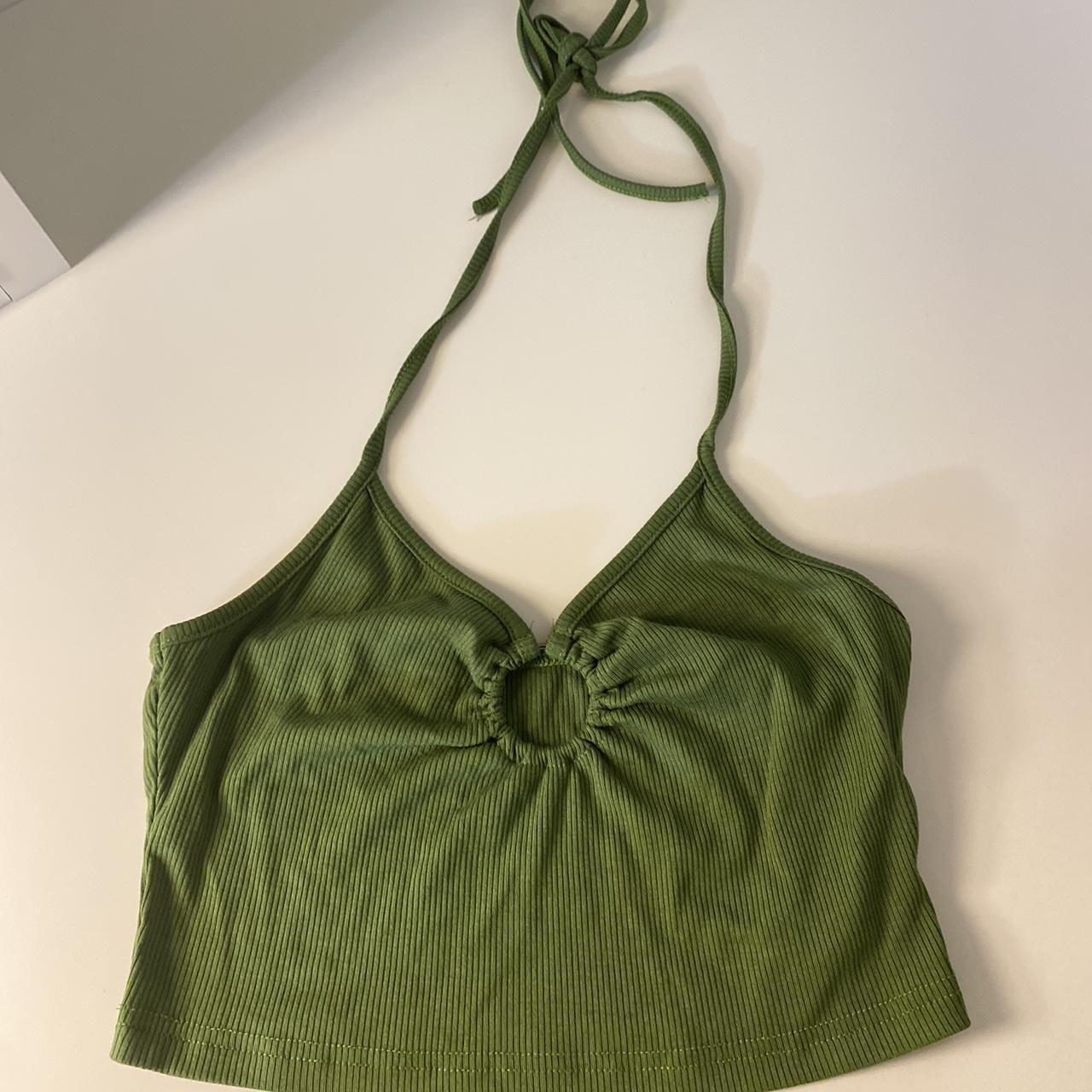 Green halter top with adjustable string -size... | Depop
