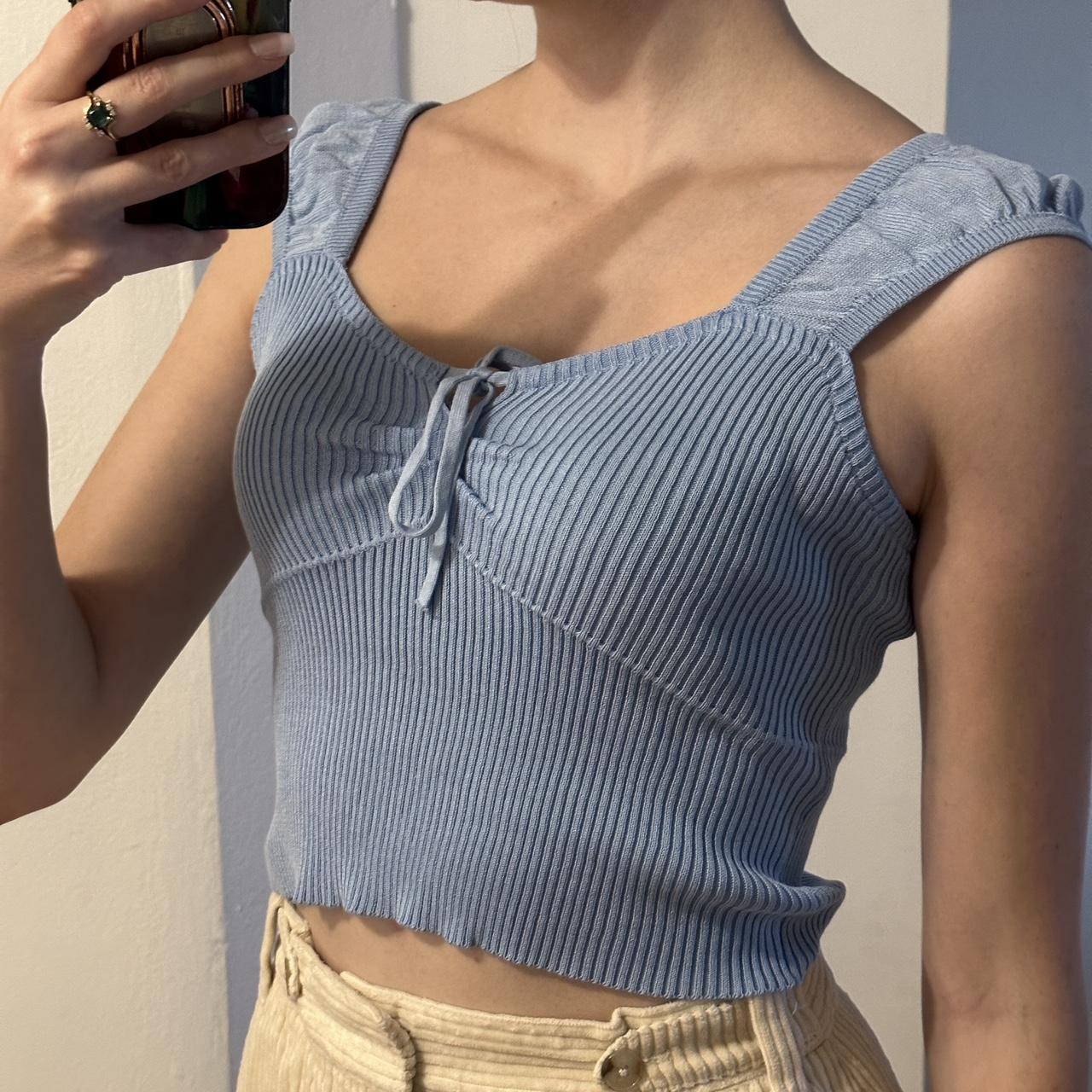Sky/baby blue knit tank. Cute milkmaid style - Depop