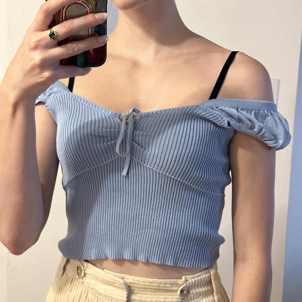 Sky/baby blue knit tank. Cute milkmaid style - Depop