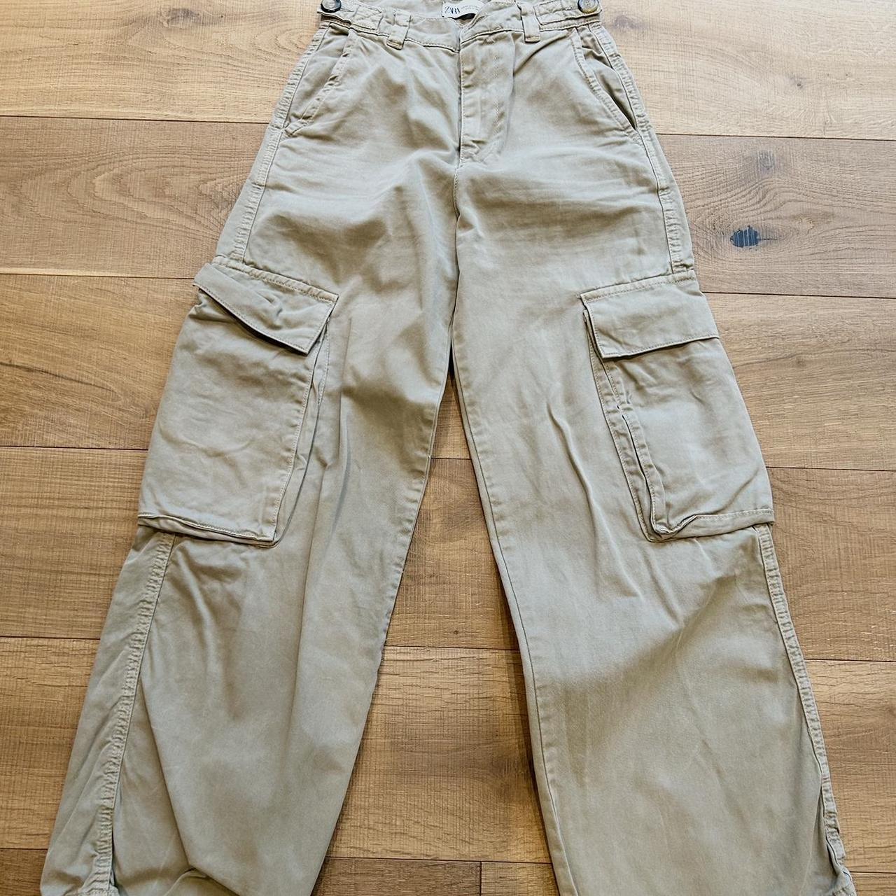 Zara Light green Cargo pants. Wide leg | Depop