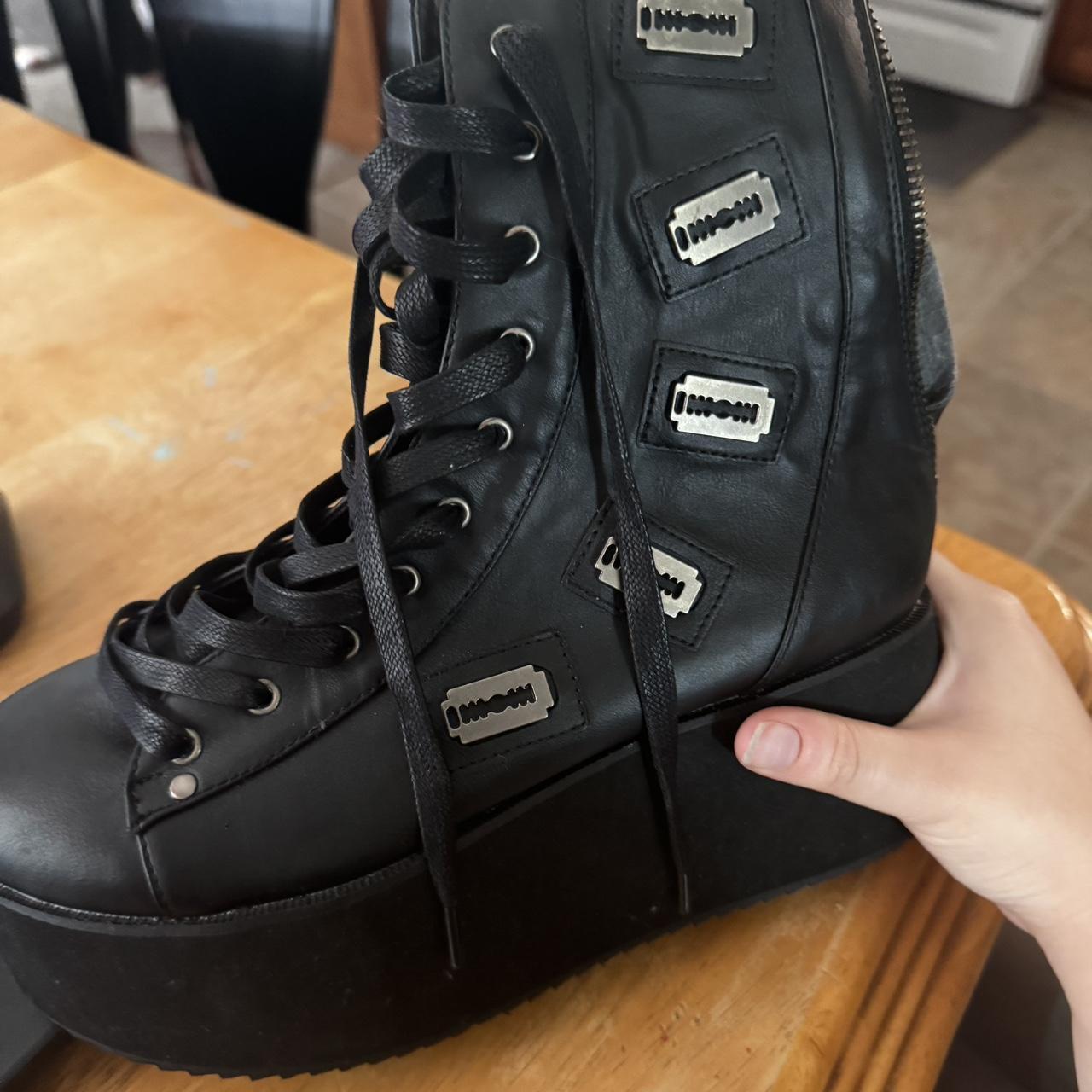 Black lace up platforms, discontinued demonia boots,... - Depop
