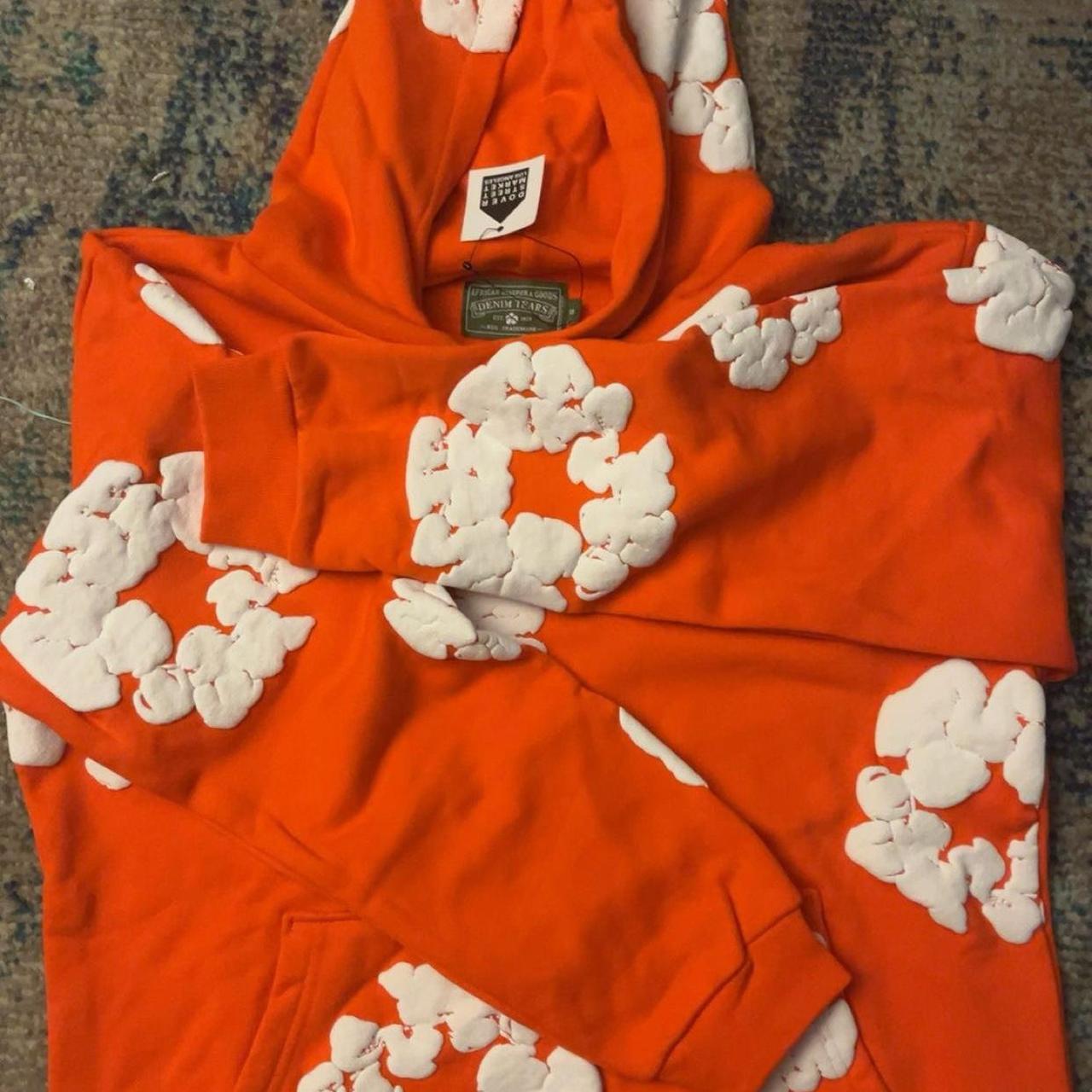 Orange denim tear hoodie brand new size small with tags - Depop