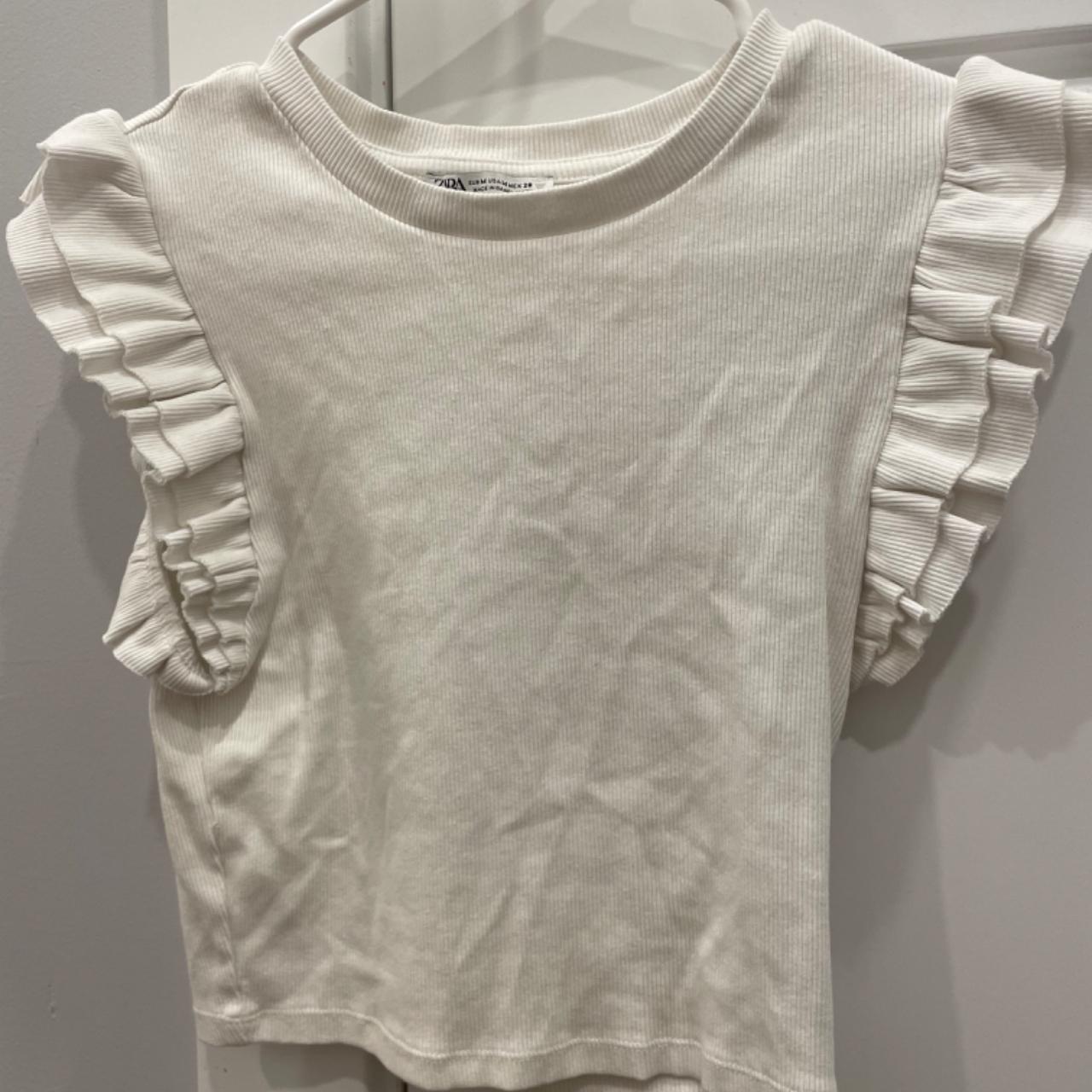 Zara white ruffled sleeve top - Depop