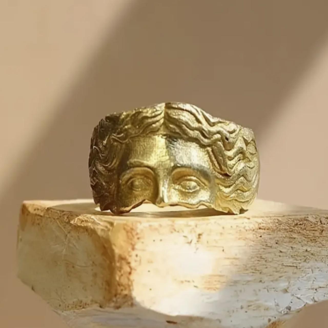 1pc Vintage Fashion Design Ring, Golden Half Face... - Depop