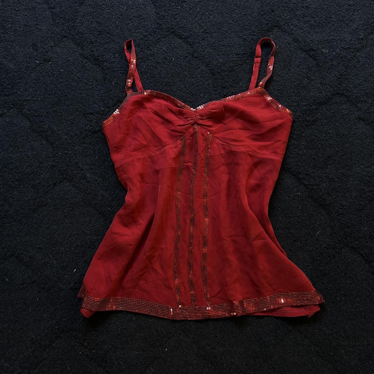 Sexy Red silk top with sparkly hems #y2k - Depop