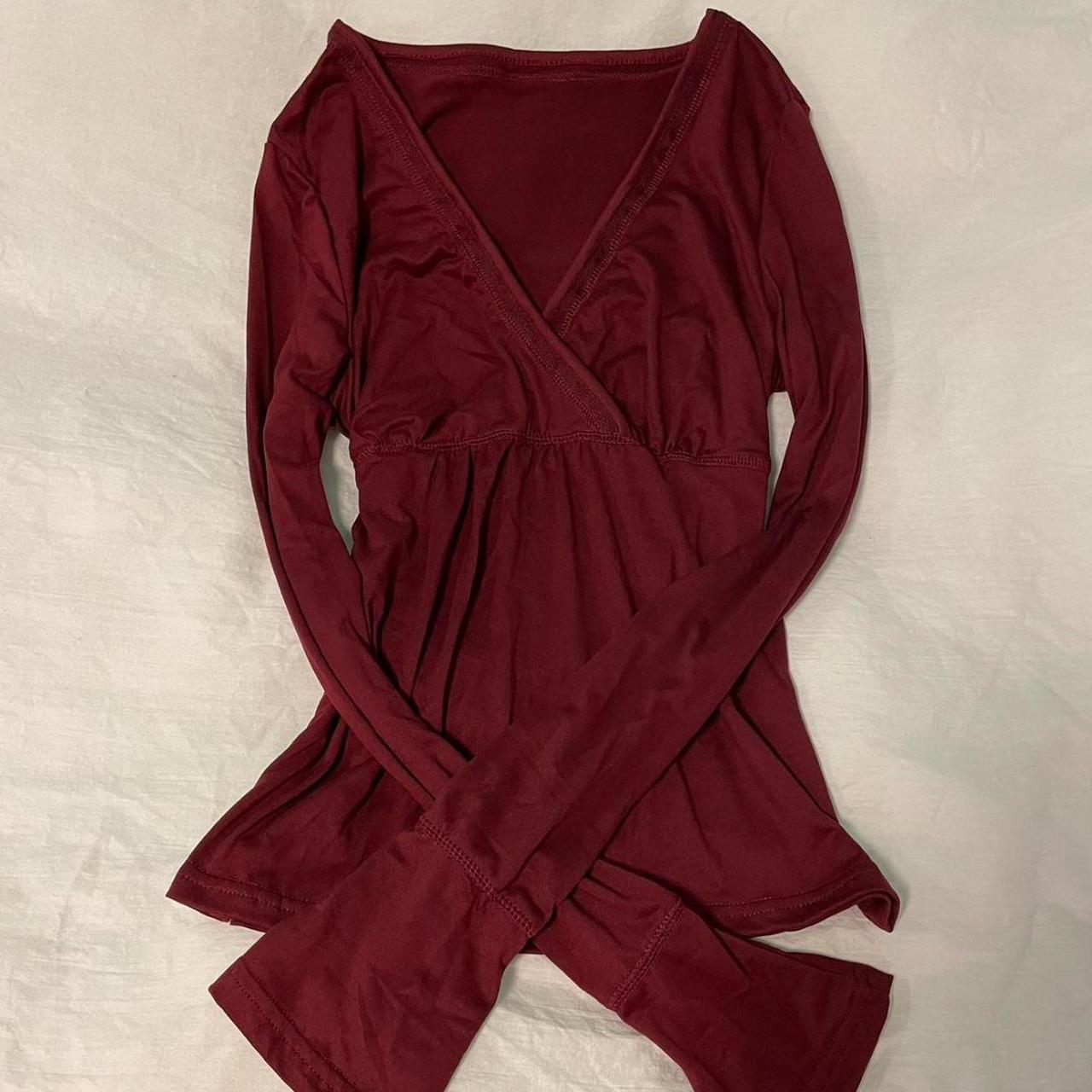 burgundy red v neck long sleeve top Brand new... - Depop