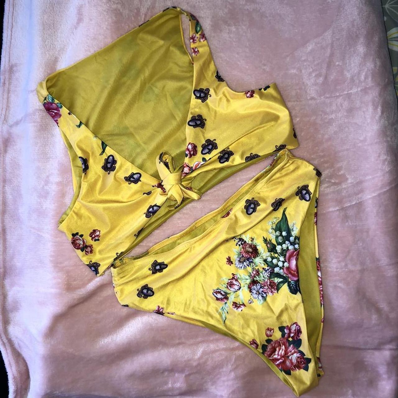 Yellow Floral Tie Front Bikini Unworn But Hygiene Depop