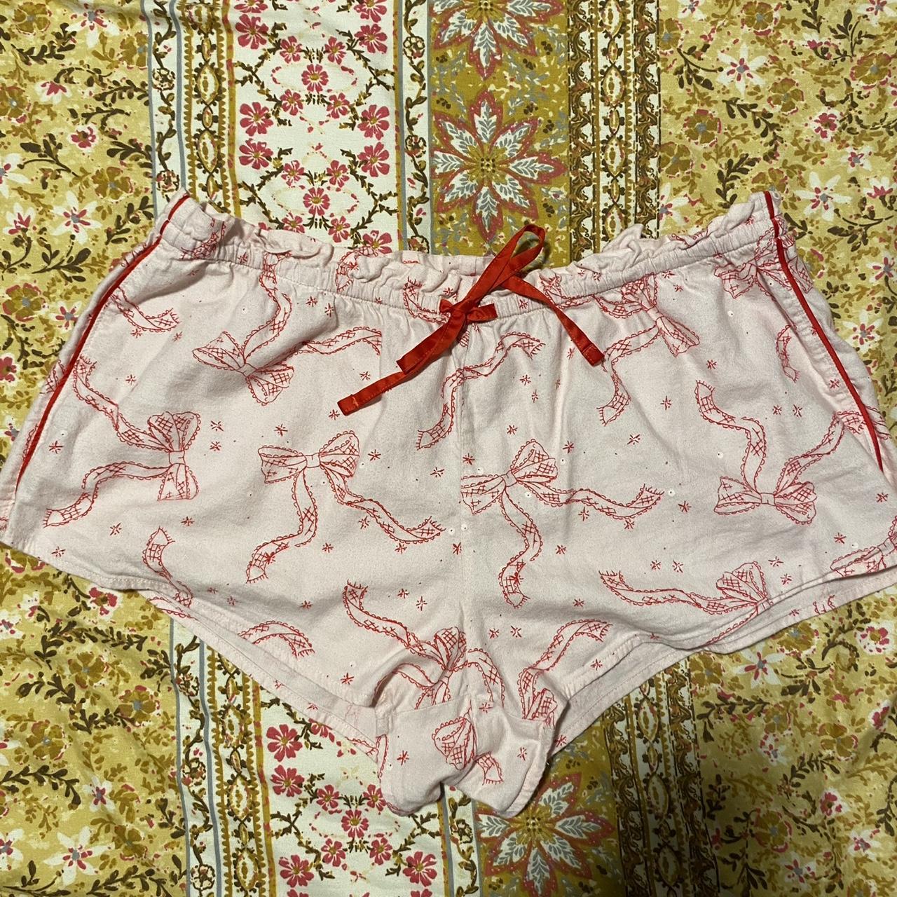 Victoria Secret sleep wear shorts White and red bow... - Depop