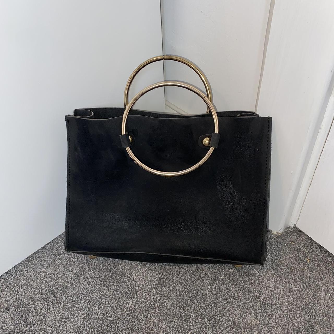 Black gold ring handle clutch size bag Button up... - Depop