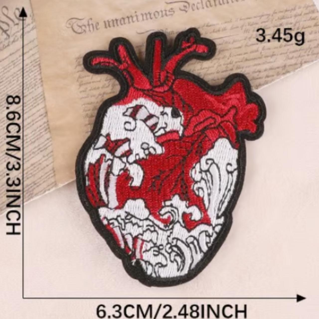 iron on patch red heart with ocean wave -A Brand... - Depop