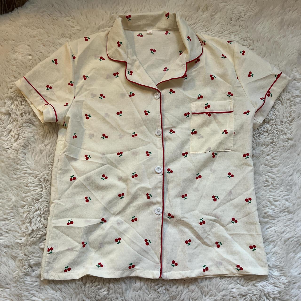 shien 11-12y matching cherry pajama set, shorts... - Depop