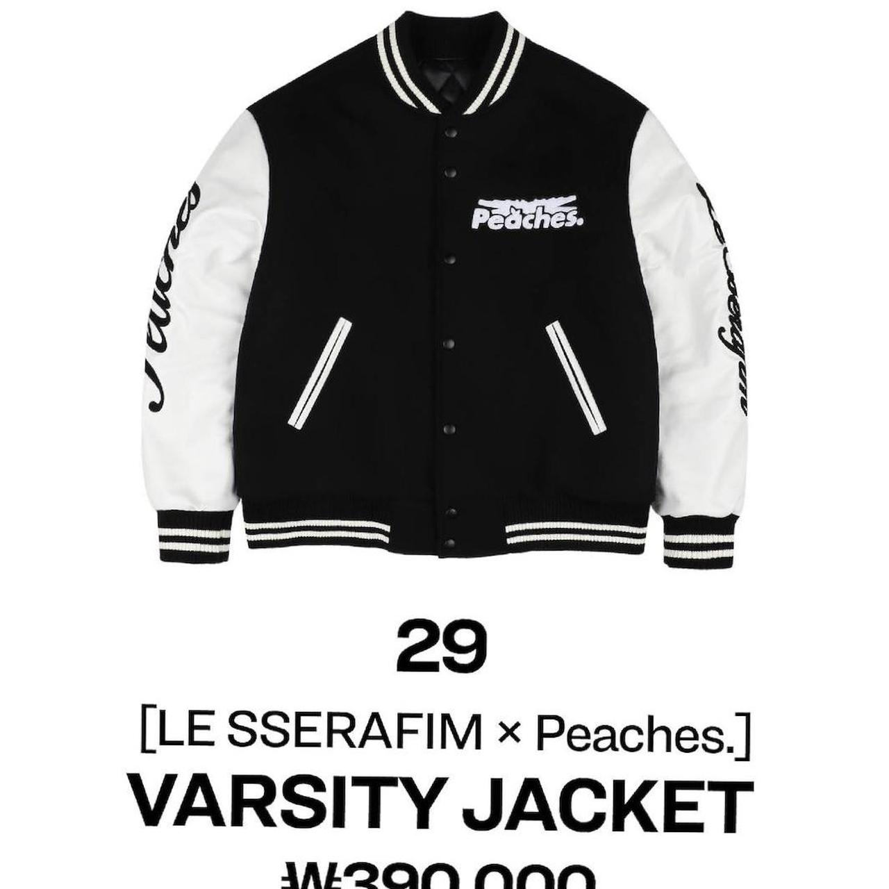 LE SSERAFIM x PEACHES VARSITY JACKET (LARGE) (BRAND... - Depop