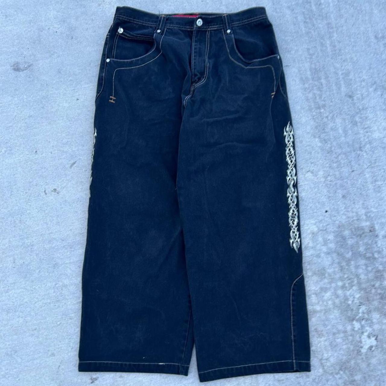 JNCO Men's Black and Navy Jeans Crazy jnco... - Depop