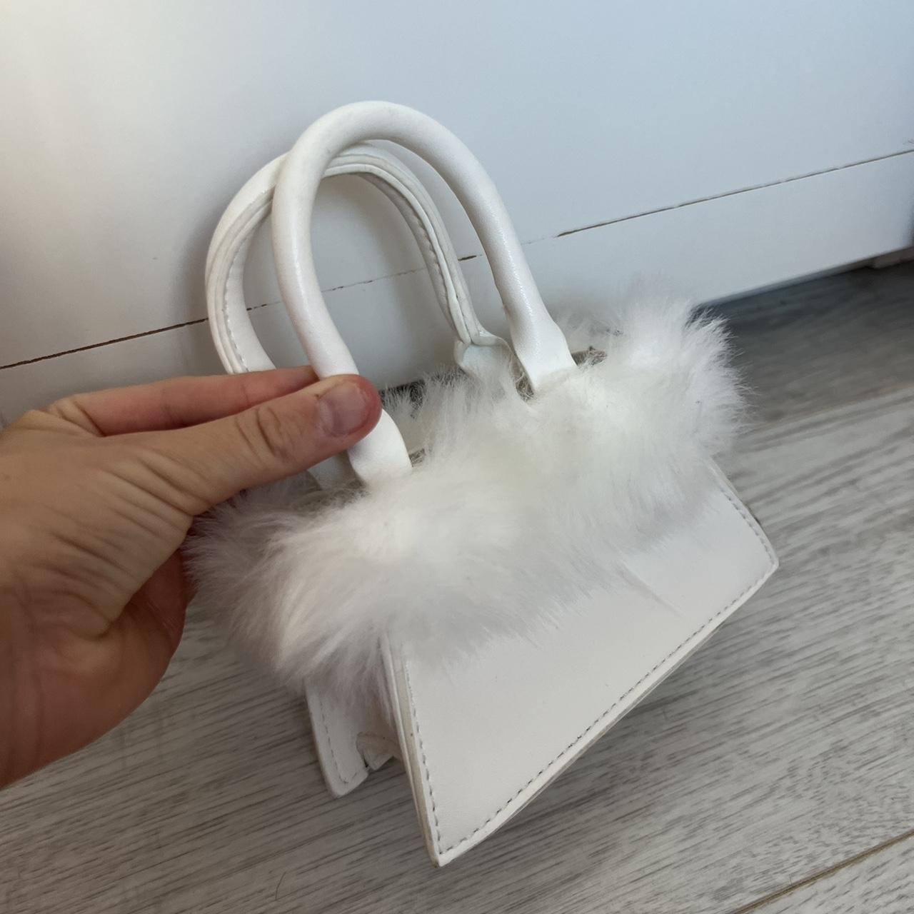 Pretty little thing white mini handbag with fluff... | Depop