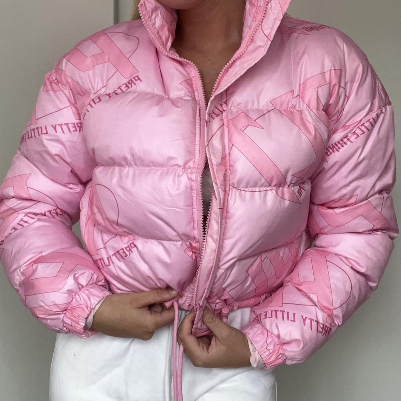 Pretty little thing pink puffer logo jacket 😍 sold... - Depop
