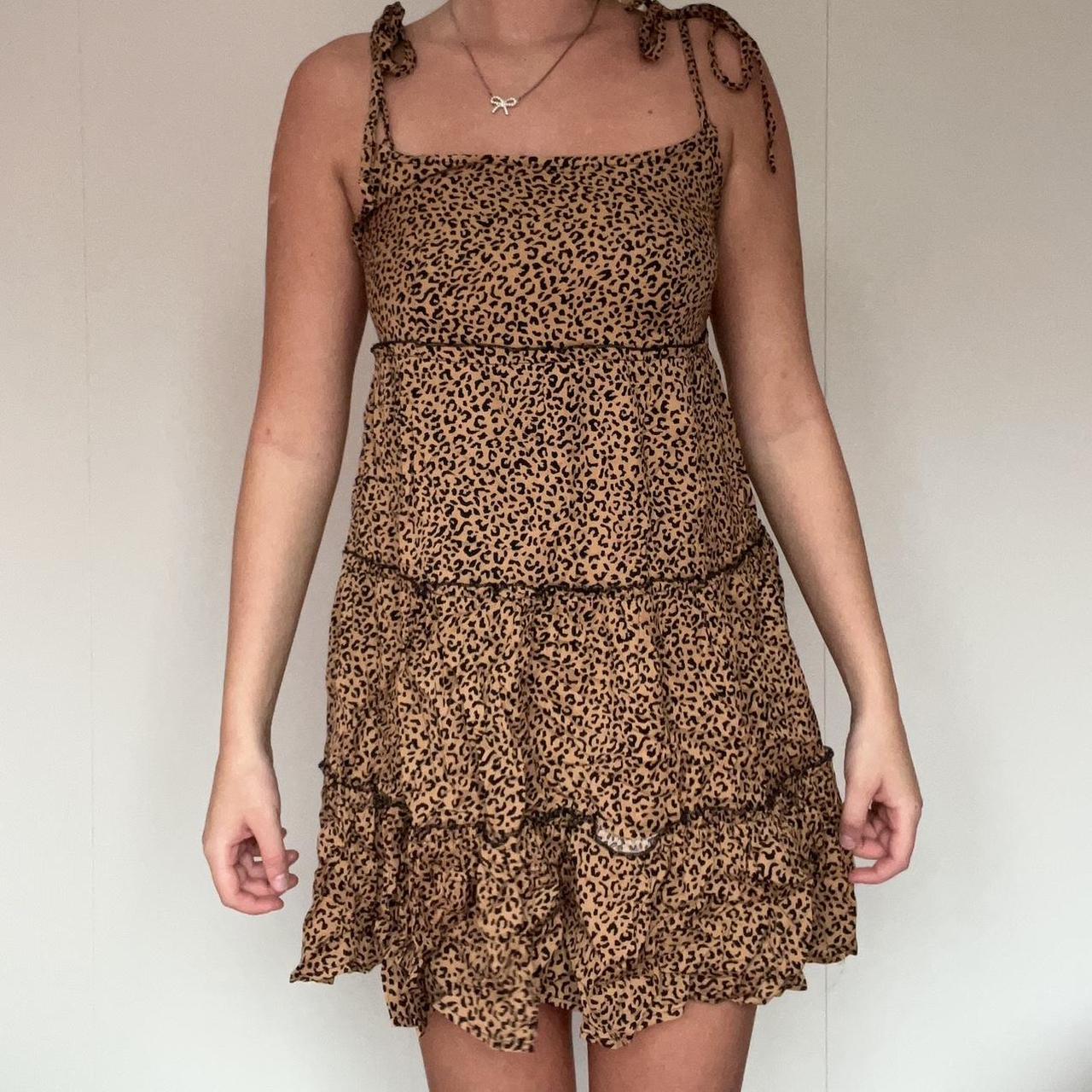 Brown flowy leopard print mini dress💕 - size XS... - Depop